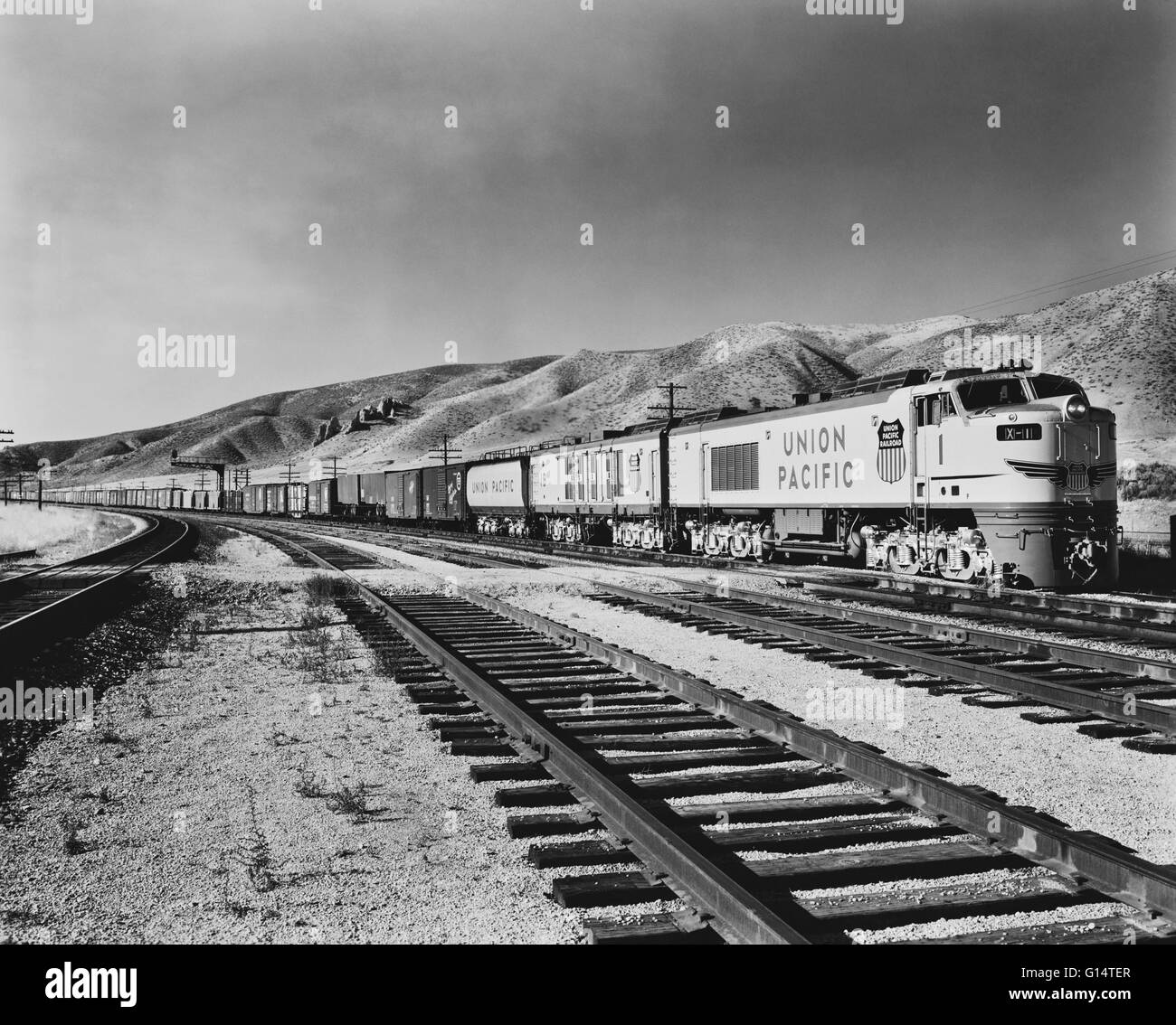 Union pacific railroad freight train Black and White Stock Photos ...