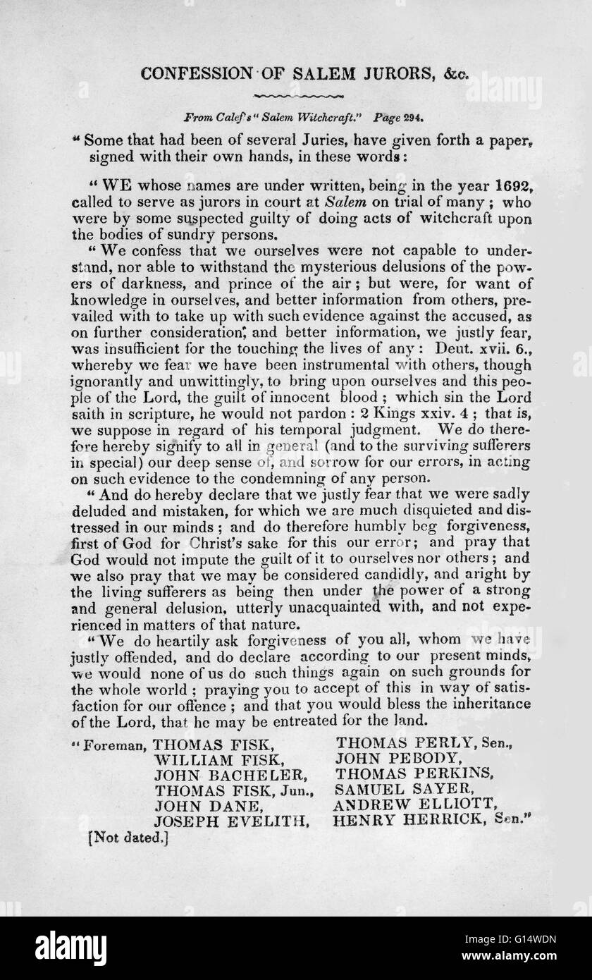 "Confession of Salem Jurors," a page from "Strange Phenomena of New ...