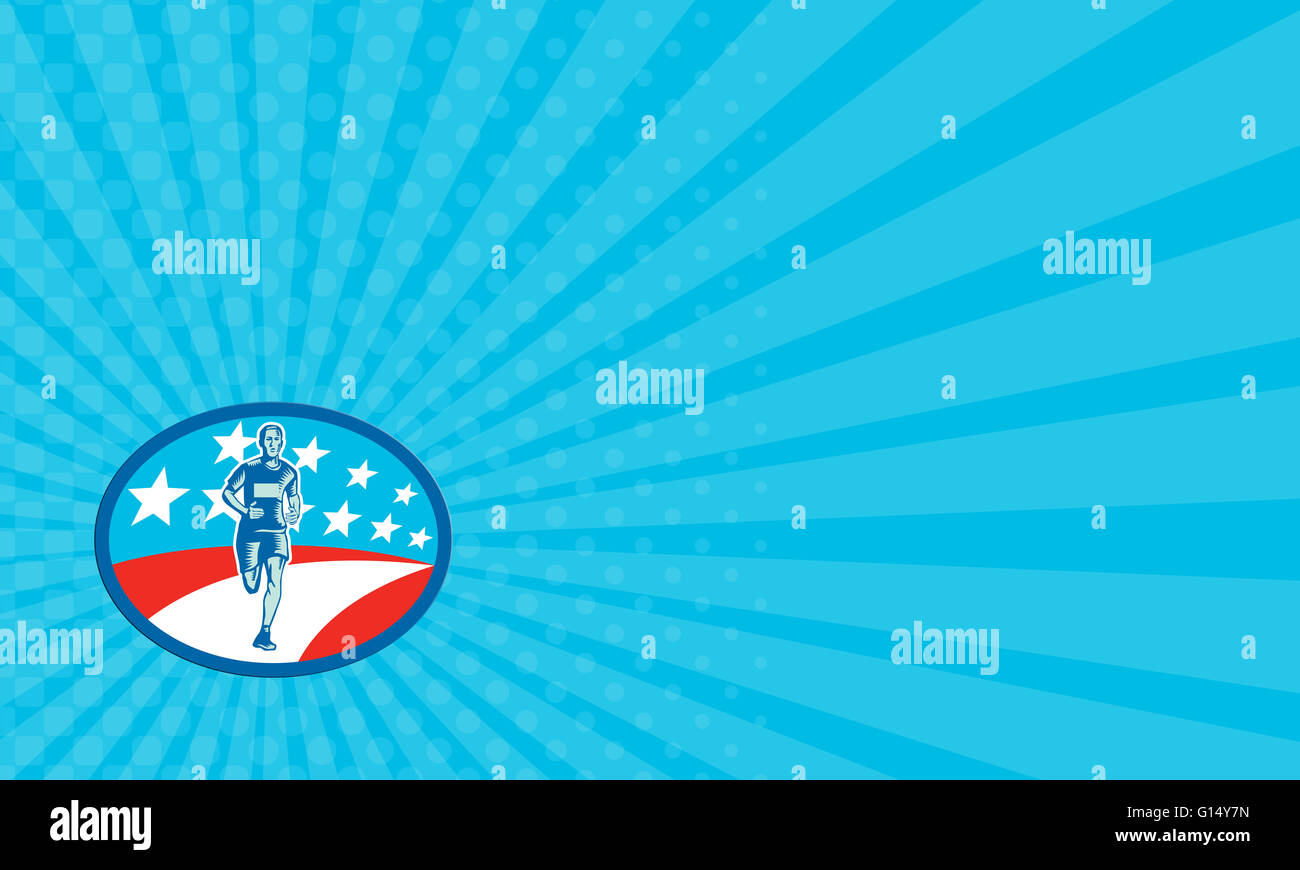 Business card showing illustration of a marathon runner viewed from ...
