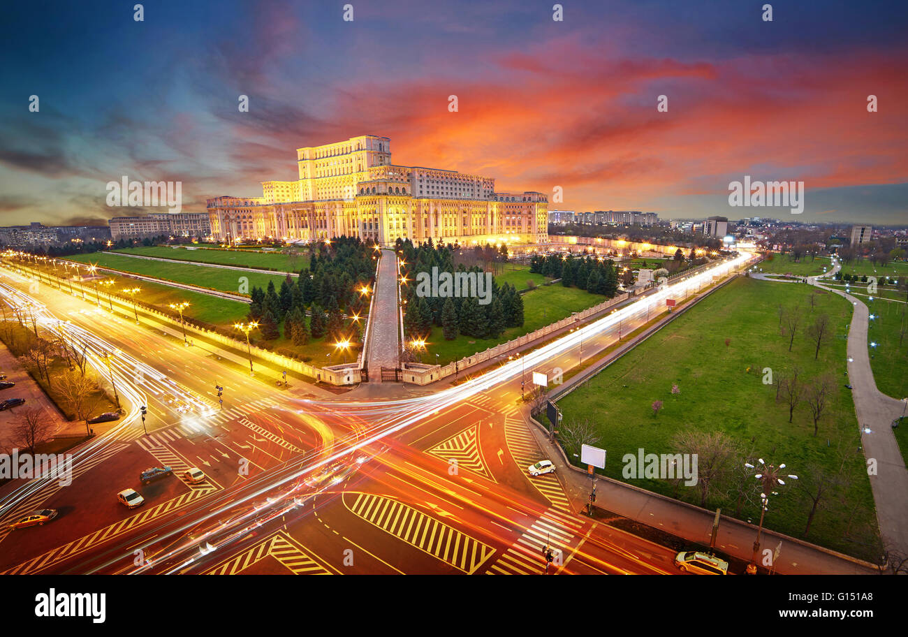 Bucharest Aerial View of Parliament Palace at Sunset Stock Photo - Alamy