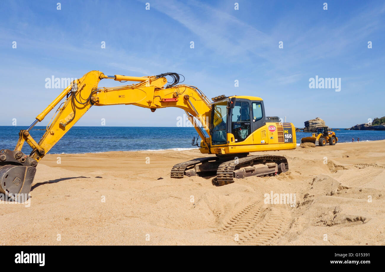 Beach restoration, Renourishment, replenishment sand works at Biarritz ...