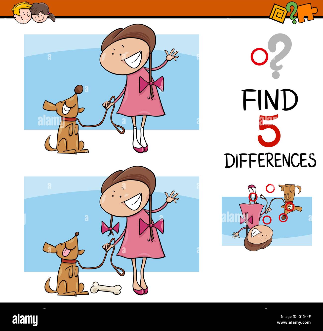 Cartoon Illustration of Finding Differences Educational Activity Task ...