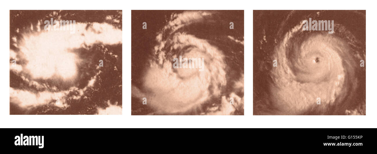 These satellite photographs show a hurricane developing. First image ...