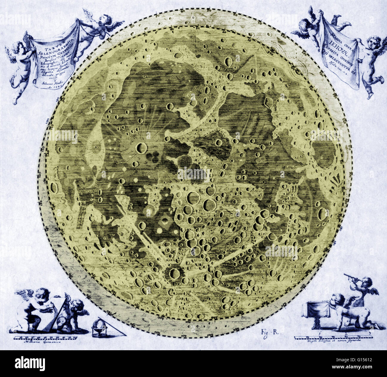 Map of the Moon by the Polish astronomer Johannes Hevelius (1611-1687 ...