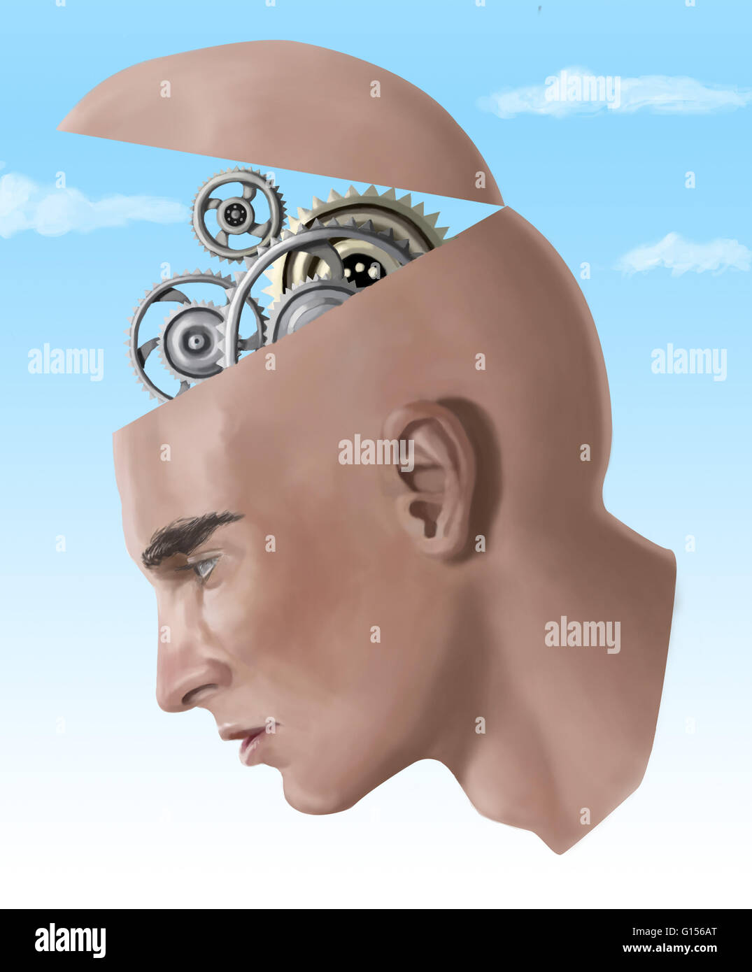 A conceptual illustration of cogs inside a person's head Stock Photo ...
