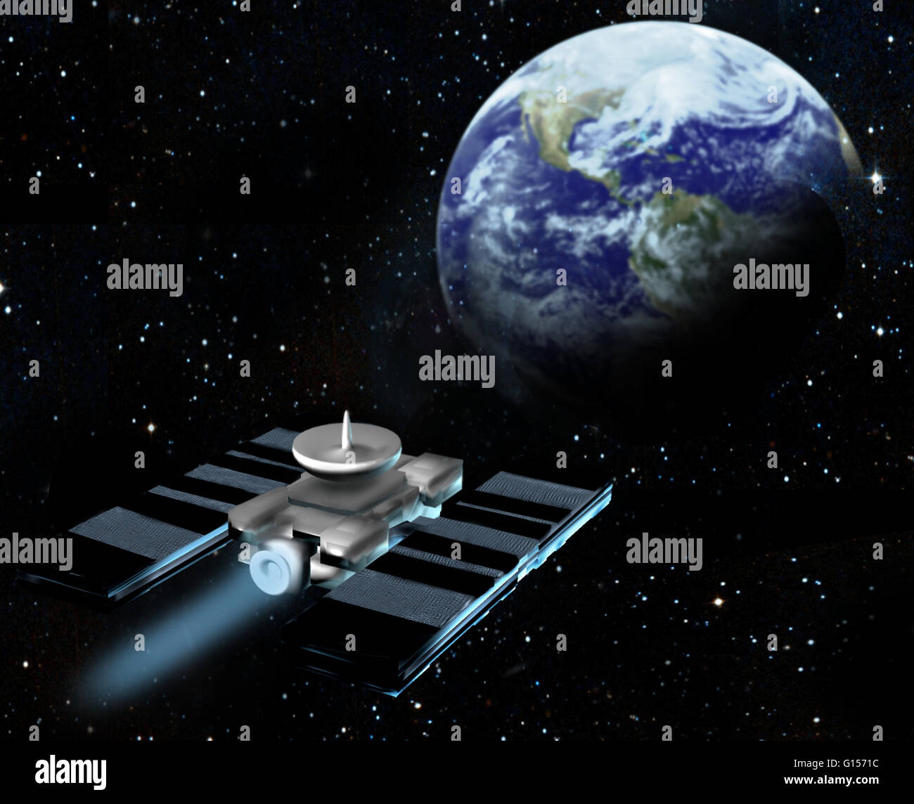 Illustration representing space exploration around Earth Stock Photo ...