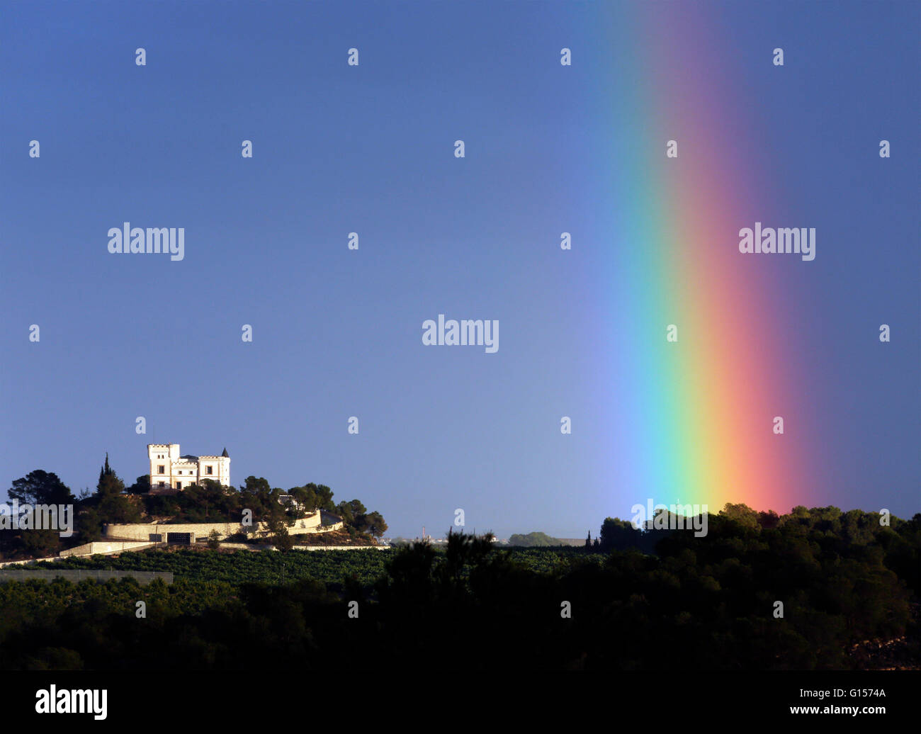 Rainbow and Castillo de Montemar on the Costa Blanca in southern Spain ...
