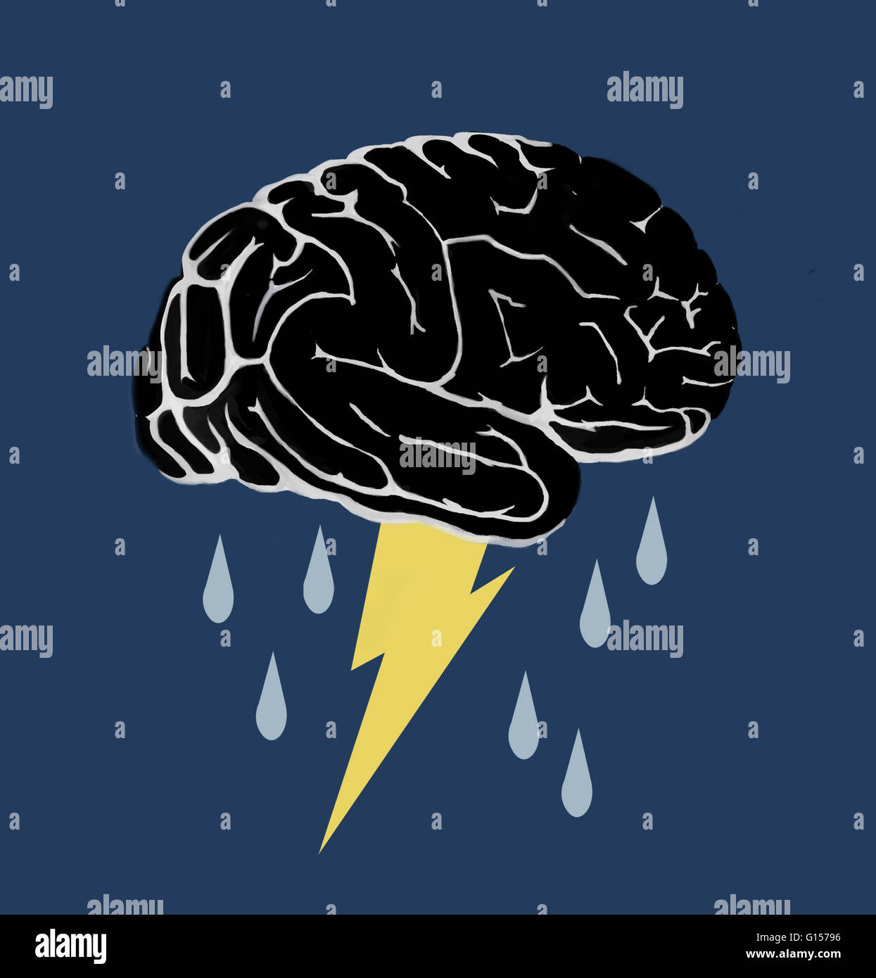 Conceptual illustration of a brainstorm. The lightning at the base of ...