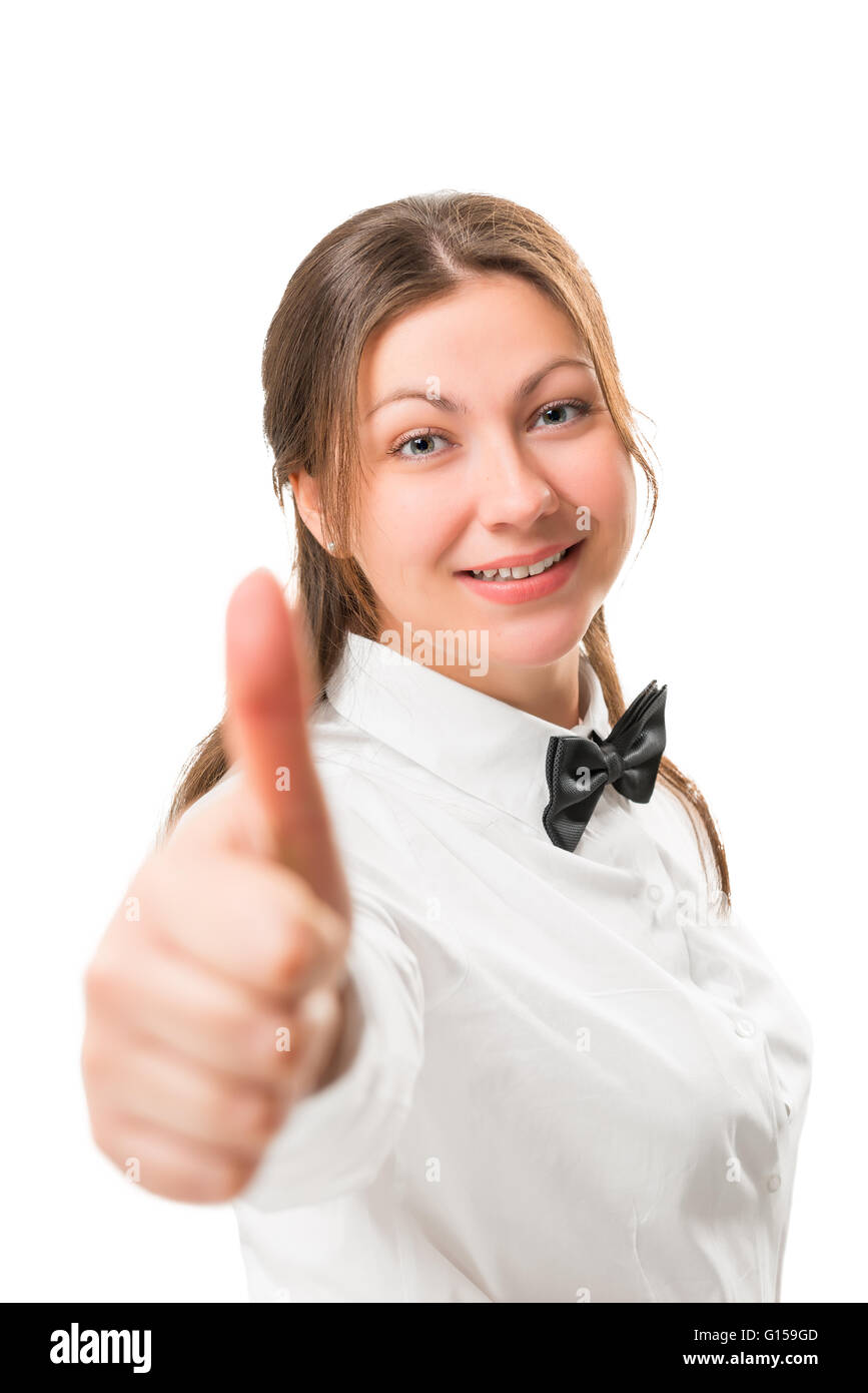 Portrait of a successful business woman in a black bow tie and white ...