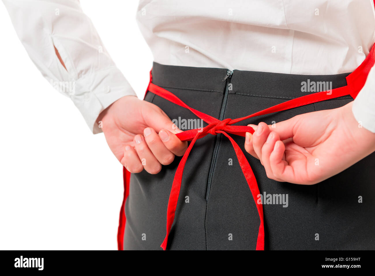 Female employee wearing apron hi-res stock photography and images - Alamy