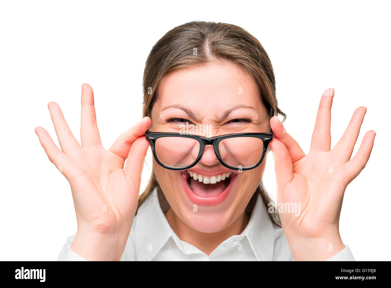 face screaming office worker wearing glasses isolated closeup Stock ...