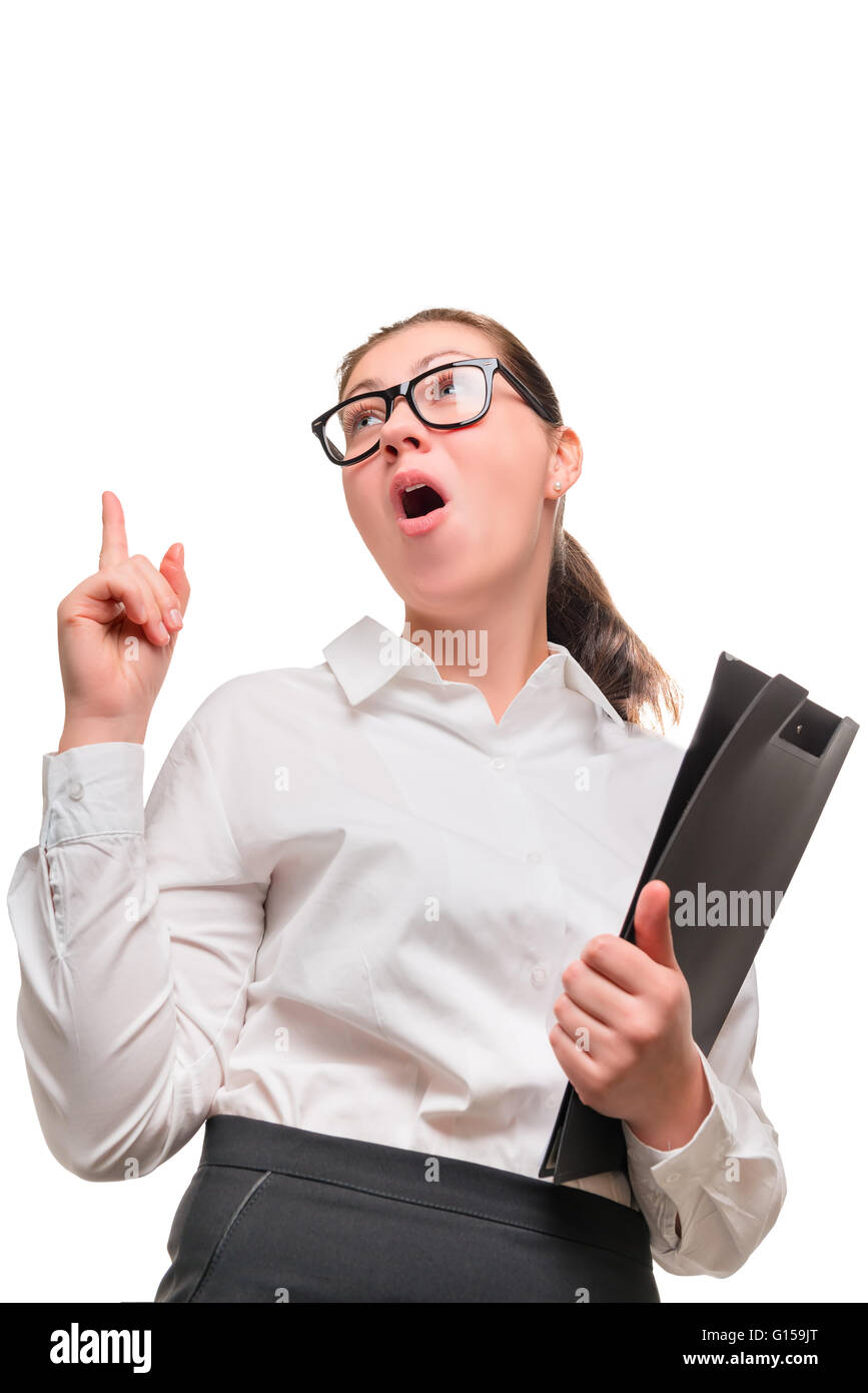 portrait of a girl with a good idea on a white background Stock Photo ...