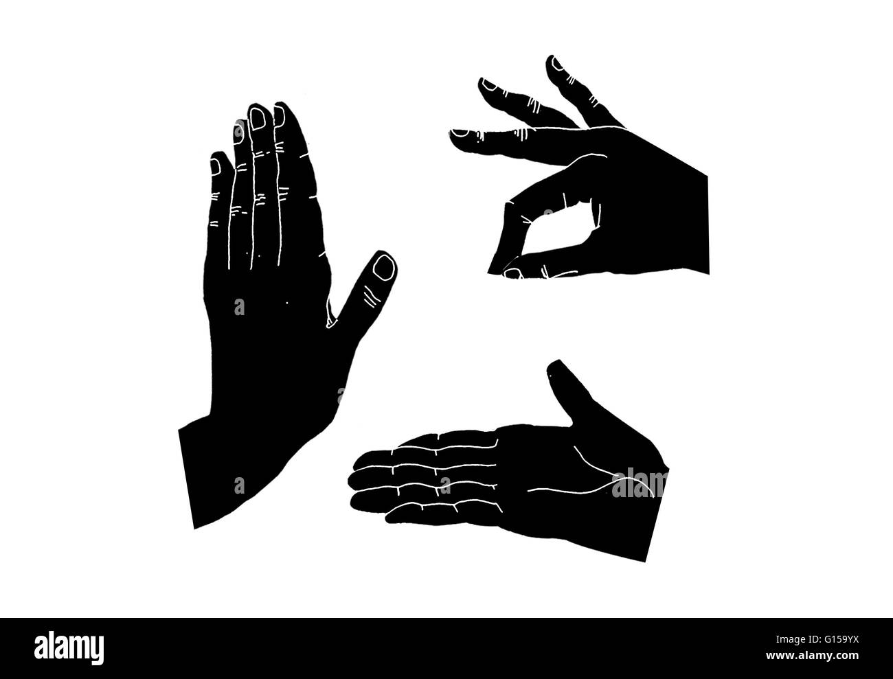 Three finger hand gesture sign Black and White Stock Photos & Images ...