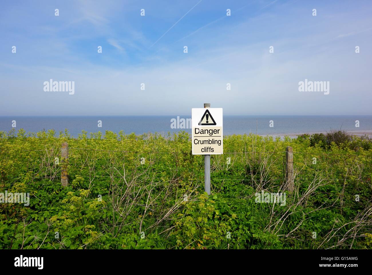 Caution crumbling cliffs warning sign Hunstanton Norfolk UK Stock Photo ...