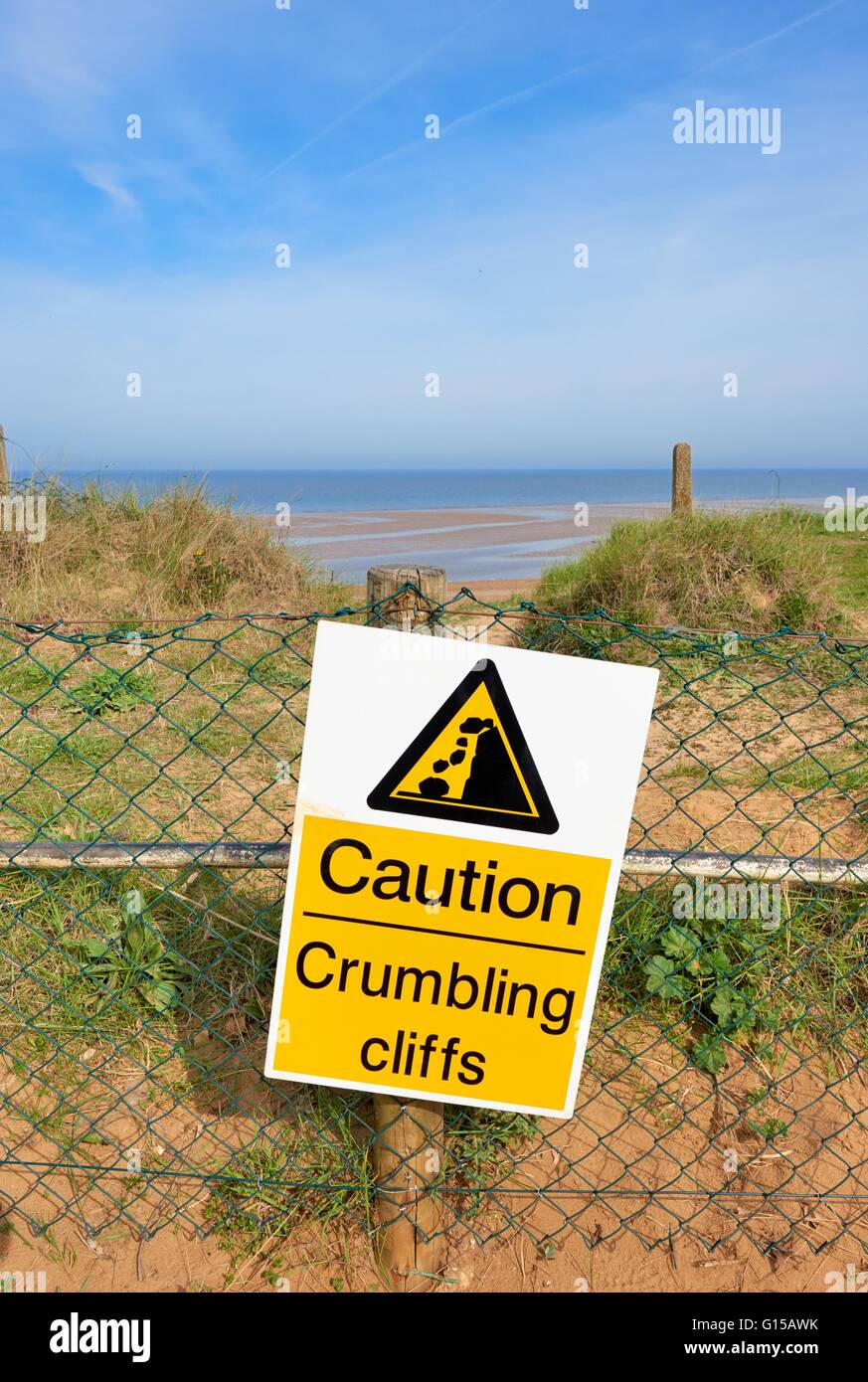 Caution crumbling cliffs warning sign Hunstanton Norfolk UK Stock Photo ...