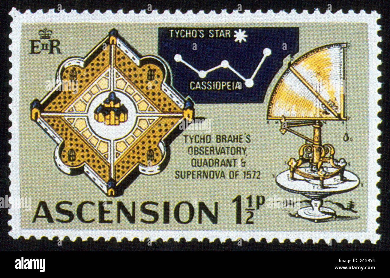 A postage stamp showing Uraniborg, an astronomical observatory operated ...