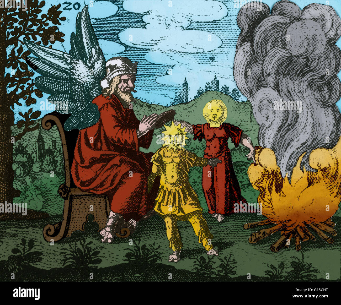 An illustration from an alchemical treatise from 1622. Alchemy was the ...