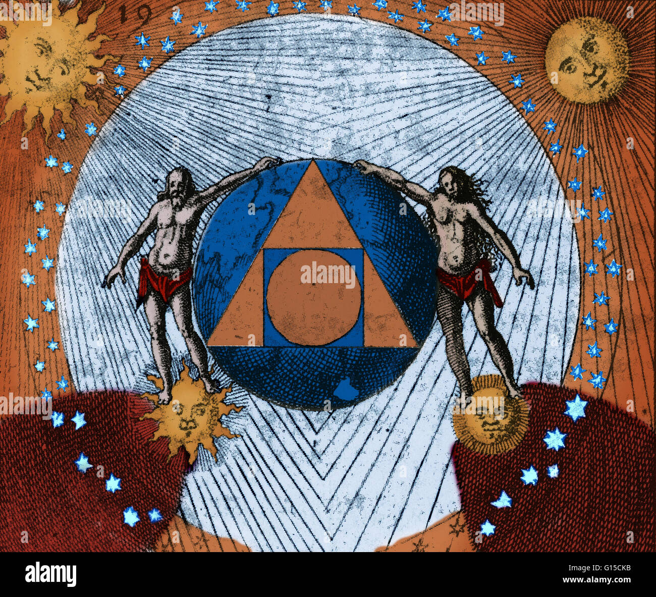 An illustration from an alchemical treatise from 1622. Alchemy was the ...