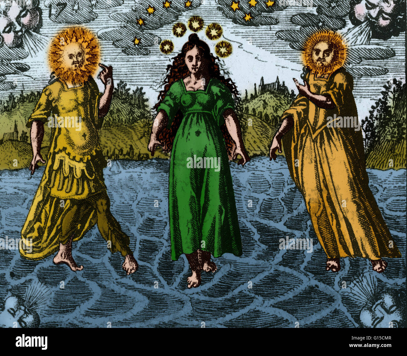 An illustration from an alchemical treatise from 1622. Alchemy was the ...