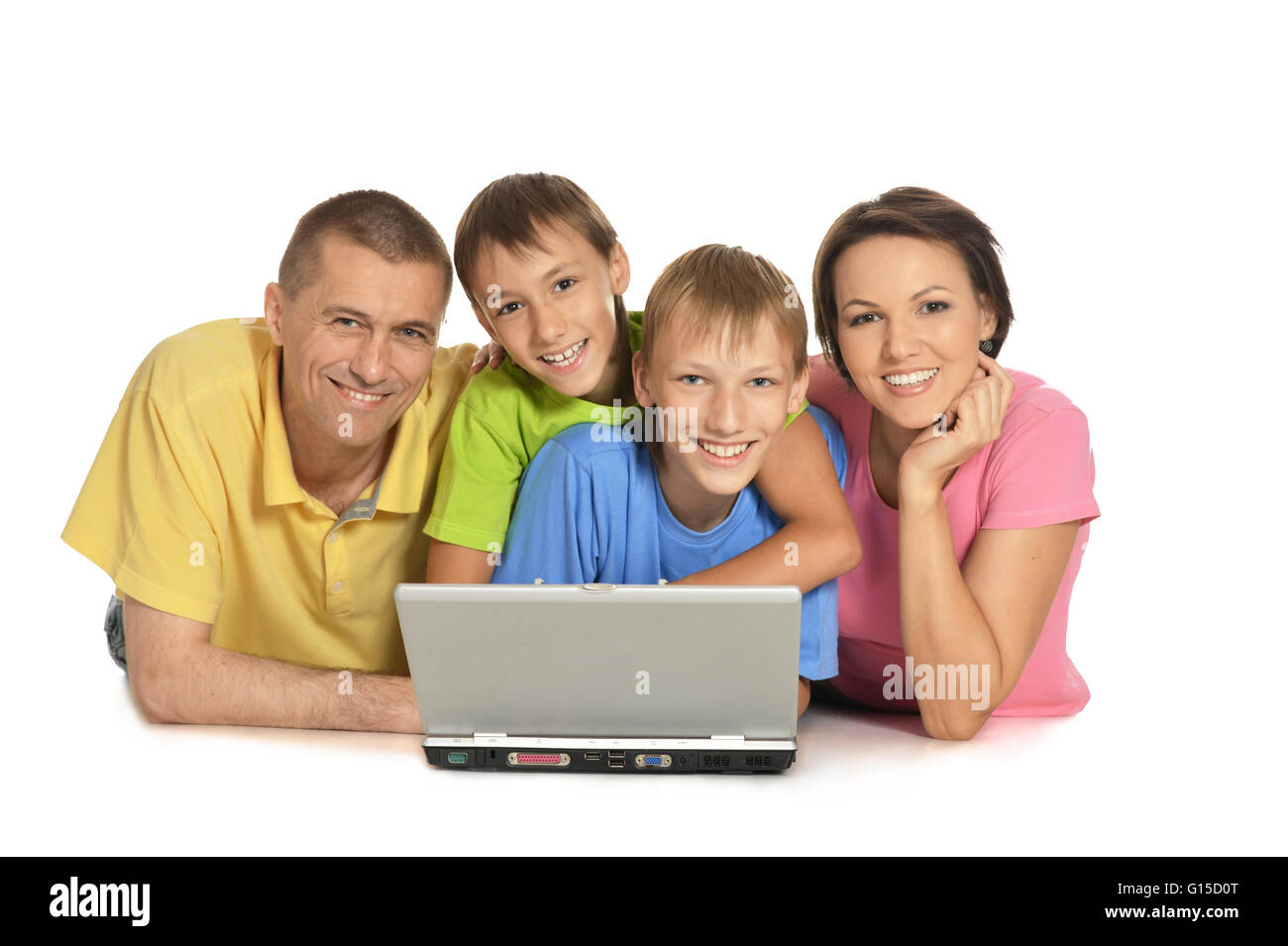 Happy family with laptop Stock Photo - Alamy