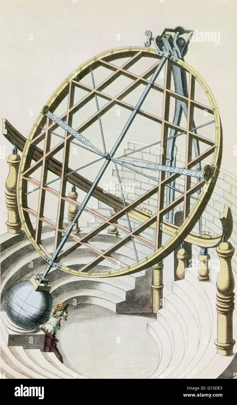 Illustration of an equatorial armillary sphere, containing one and a ...
