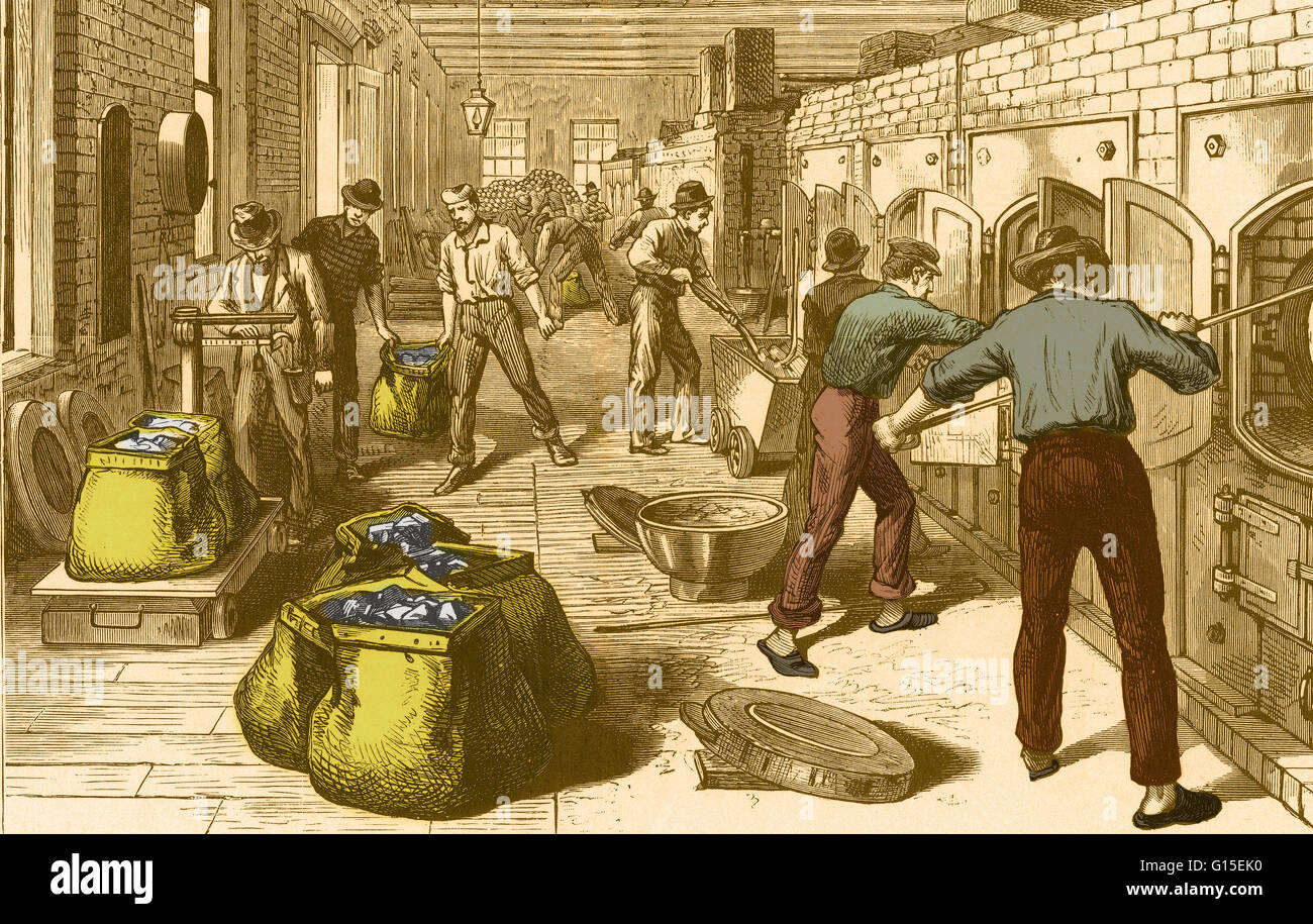 Workmen in a Virginia City retort house. They are removing quicksiler ...