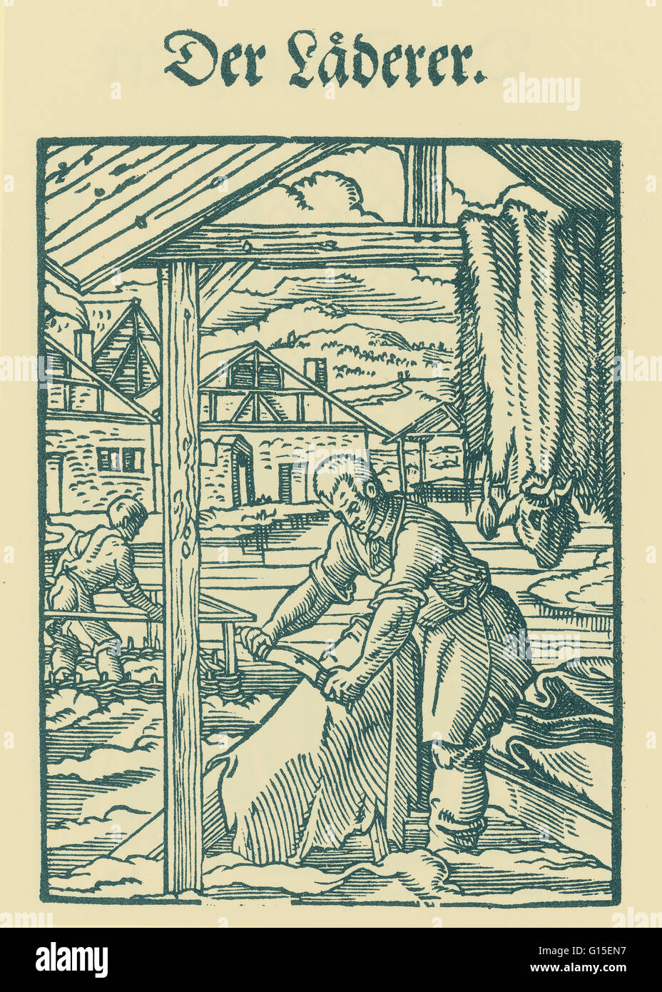 The tanner soaks the hides in a stream, throws them into the lime ...