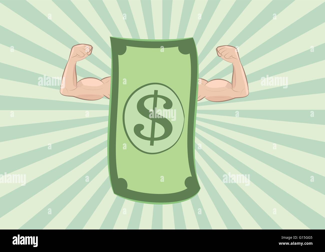 vector illustration of dollar banknote showing muscle arms on green ...