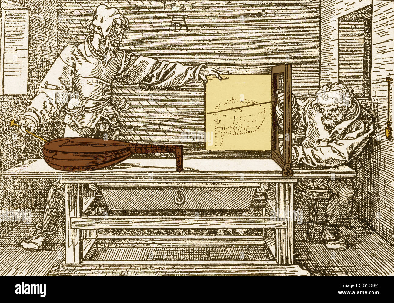 An engraving by Albrecht Durer (1478-1528), "Demonstration of Stock ...