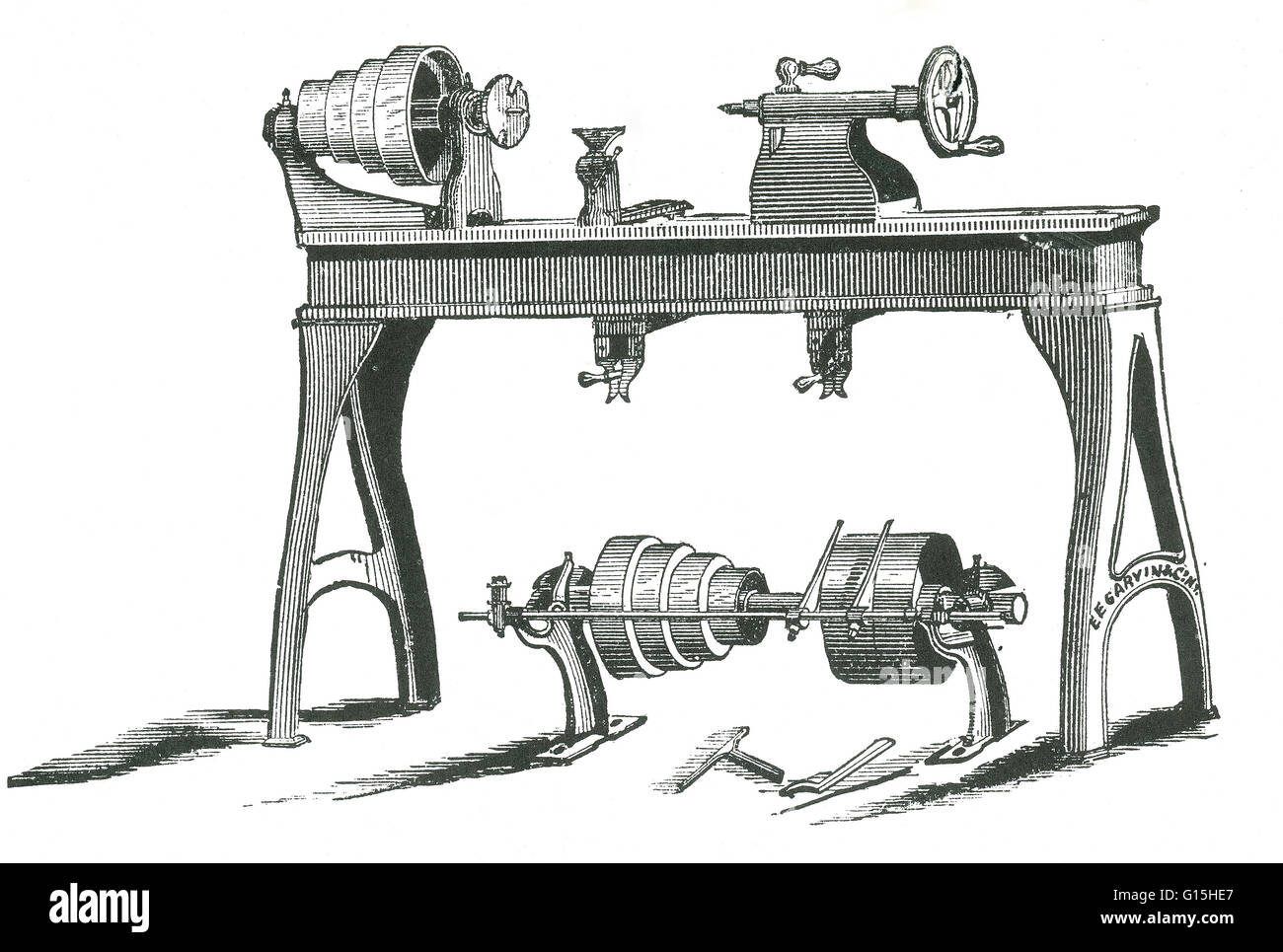 An early model of a hand lathe. A hand lathe is a machine tool that ...