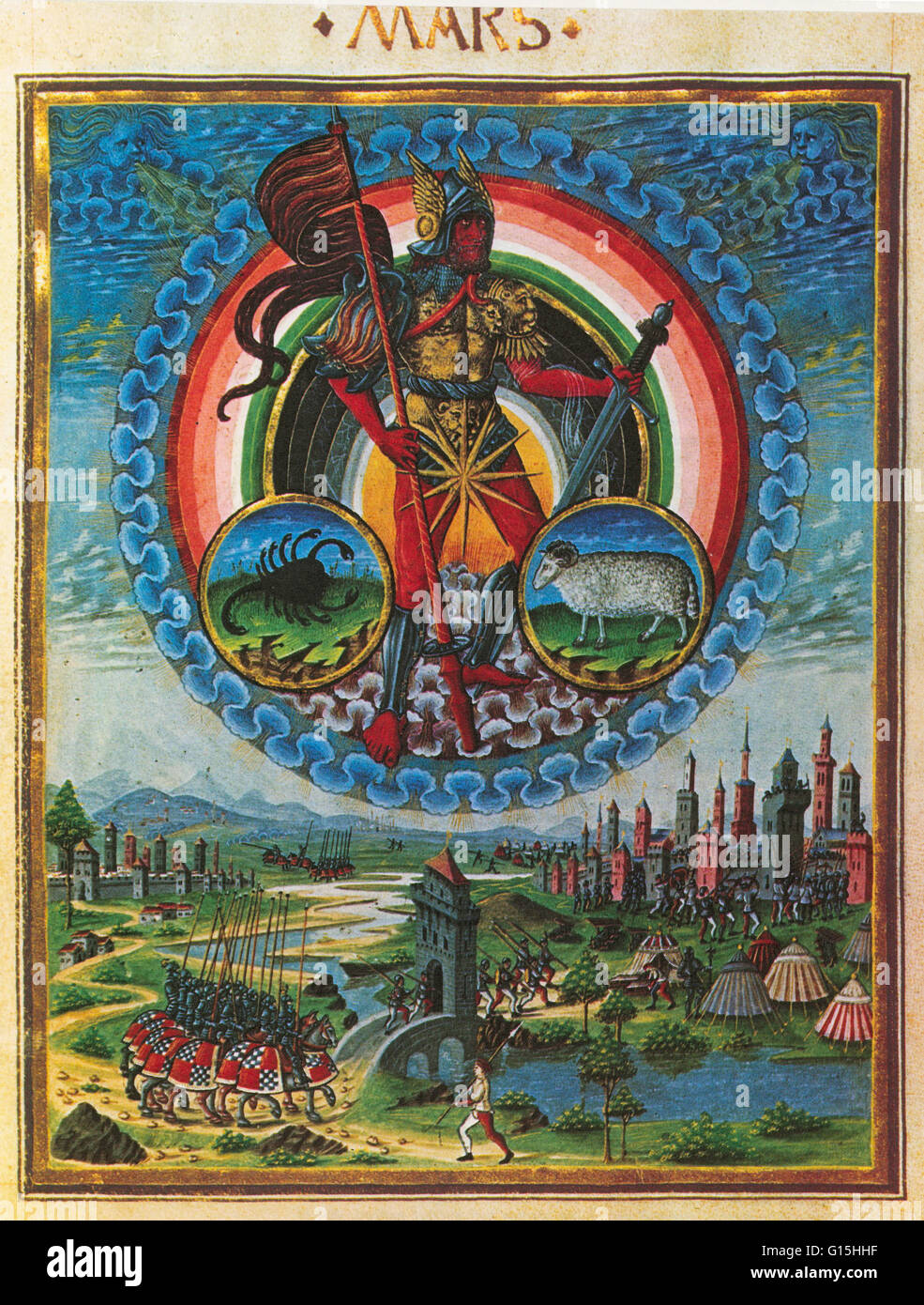 Astrology illustration of Mars from the 15th Century Lombard Manuscript ...