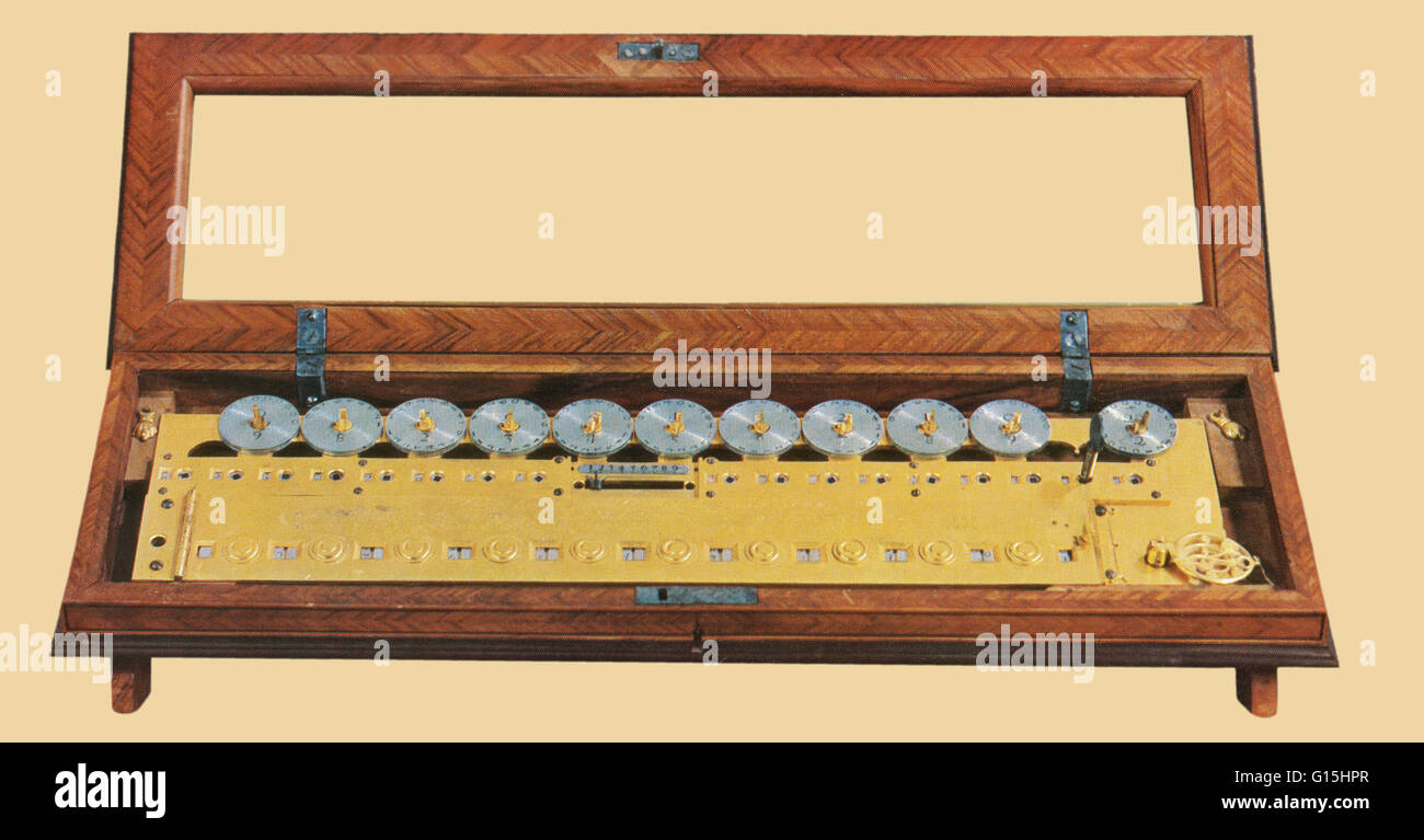 Enhanced image of the multiplication machine invented by Sir Samual ...