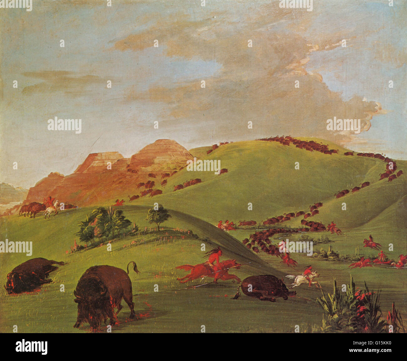 George Catlin, Buffalo Chase, Mouth of Yellowstone, 1832 oil painting ...