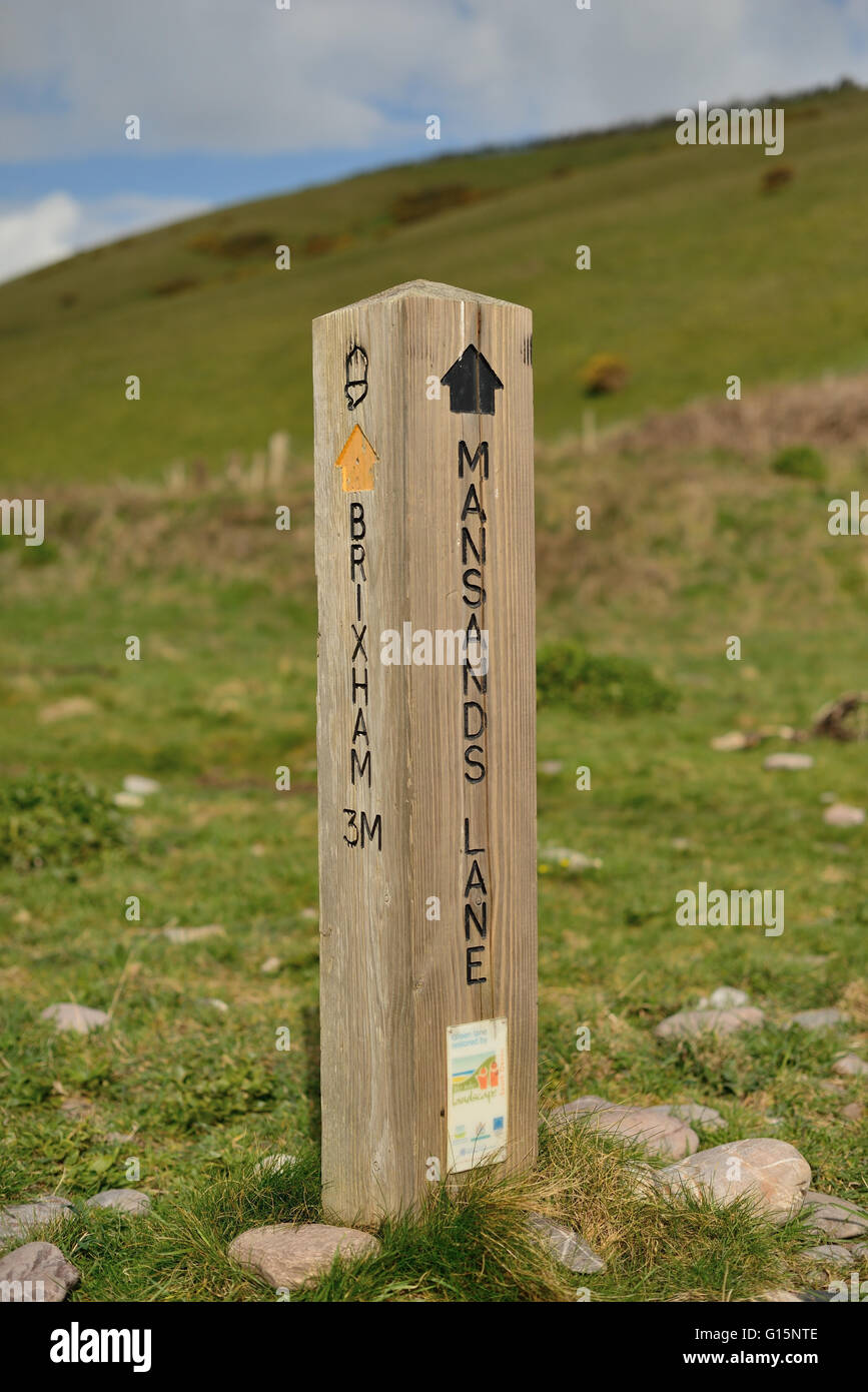 Waymarker post for the South-West Coast Path National Trail on the ...