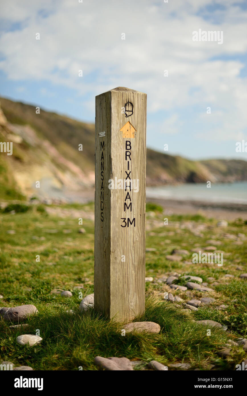 Waymarker post for the South-West Coast Path National Trail on the ...