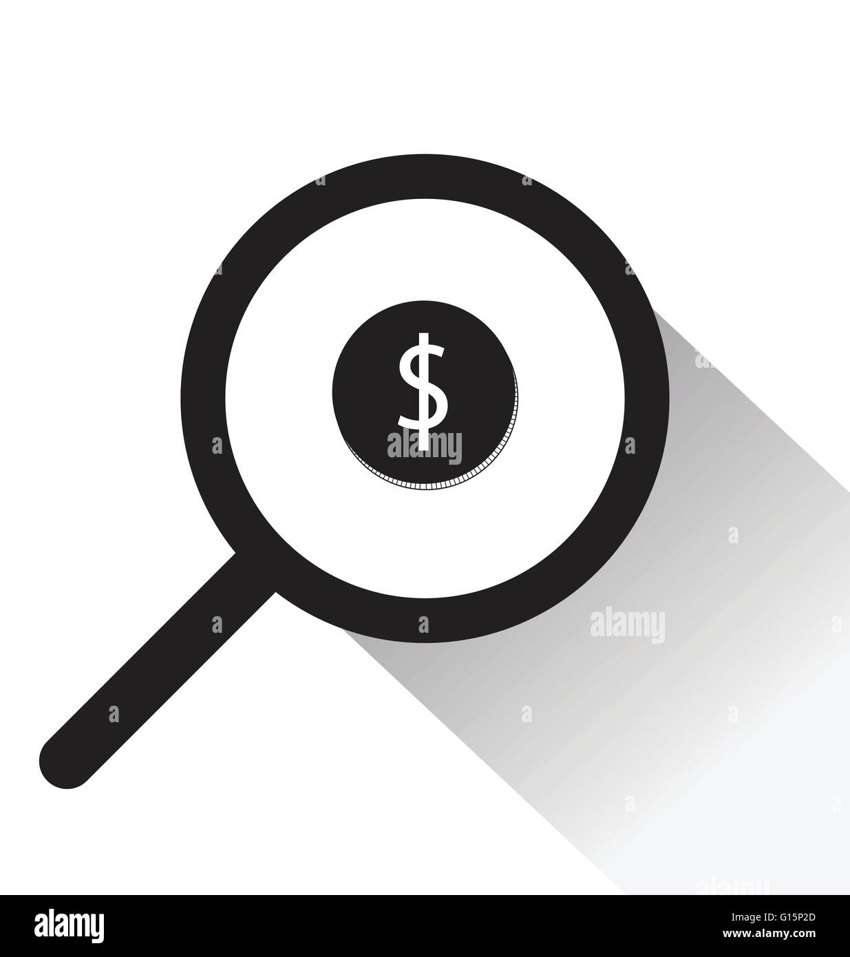 vector magnifying glass with coin icon on white background Stock Vector ...