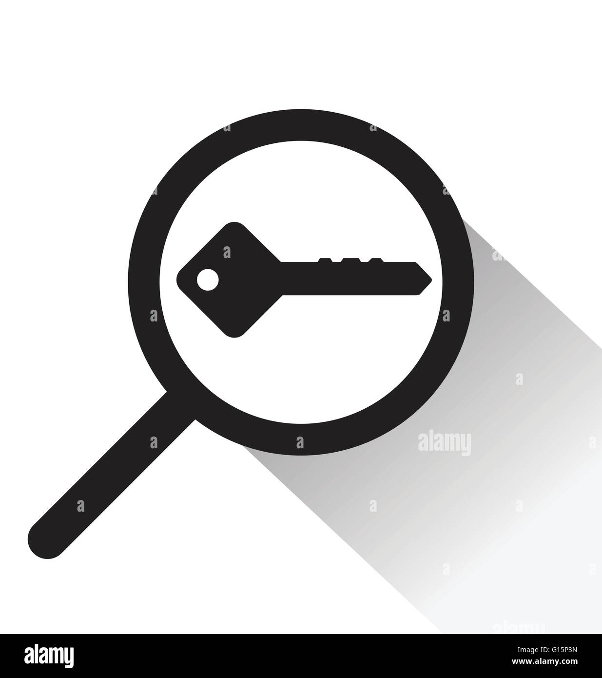 vector magnifying glass with key icon on white background Stock Vector ...