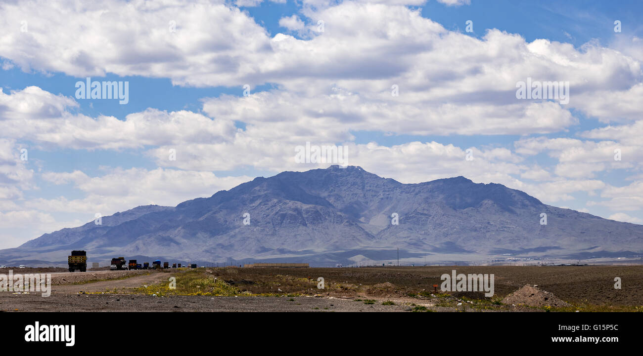 Truck traffic on the modern highway between Qom and Tehran, Iran Stock ...