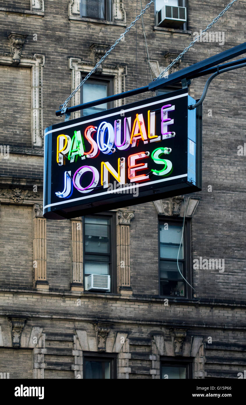 A multicolored neon sign outside Pasquale Jones, the new hipster ...