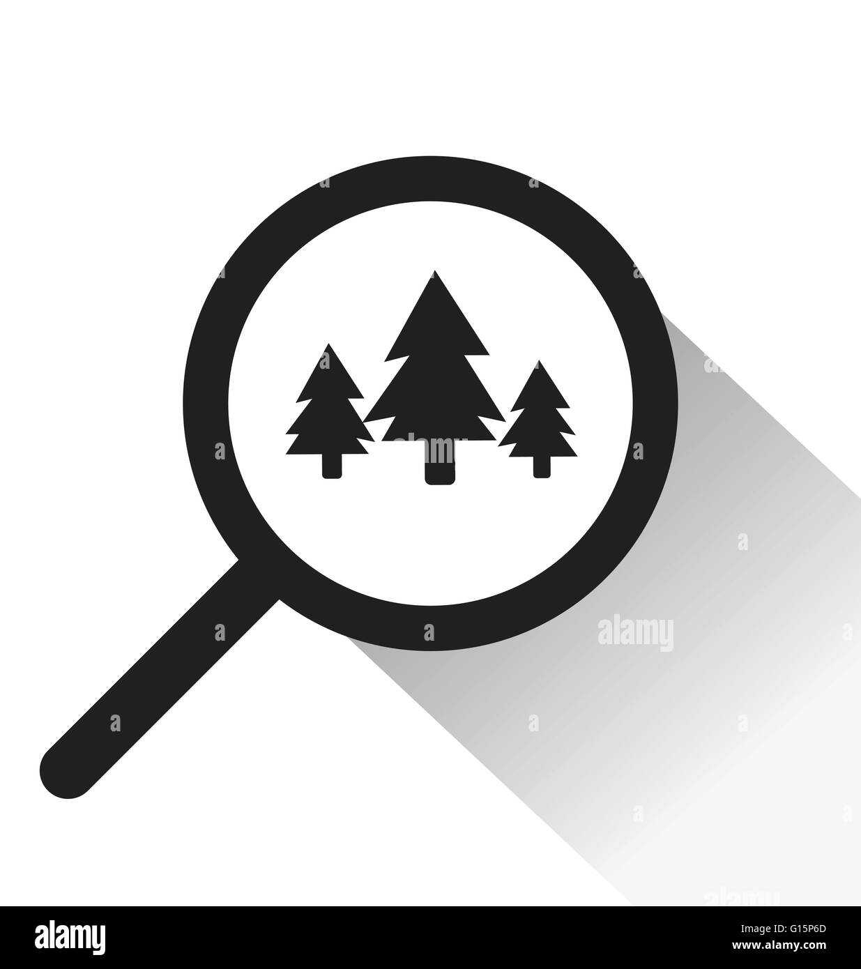 vector magnifying glass with tree icon on white background Stock Vector ...