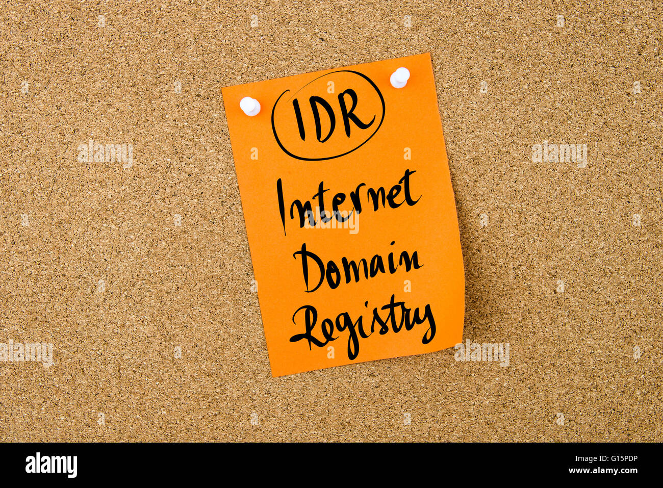 Business Acronym IDR Internet Domain Registry written on yellow paper ...