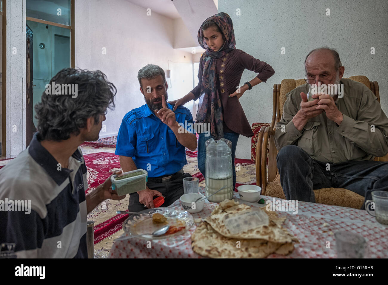 Typical meal with Iranian family in Jandab, Iran. The doogh, yogurt ...