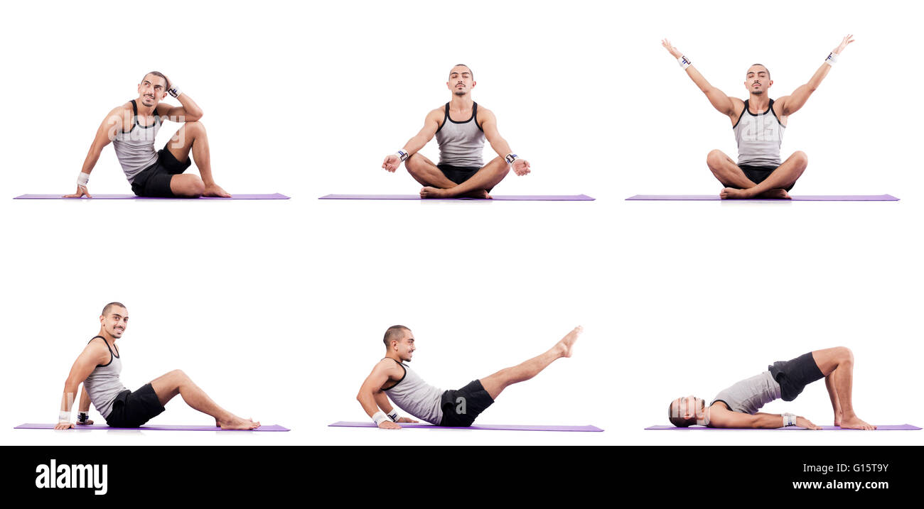Man doing exercises on white Stock Photo - Alamy