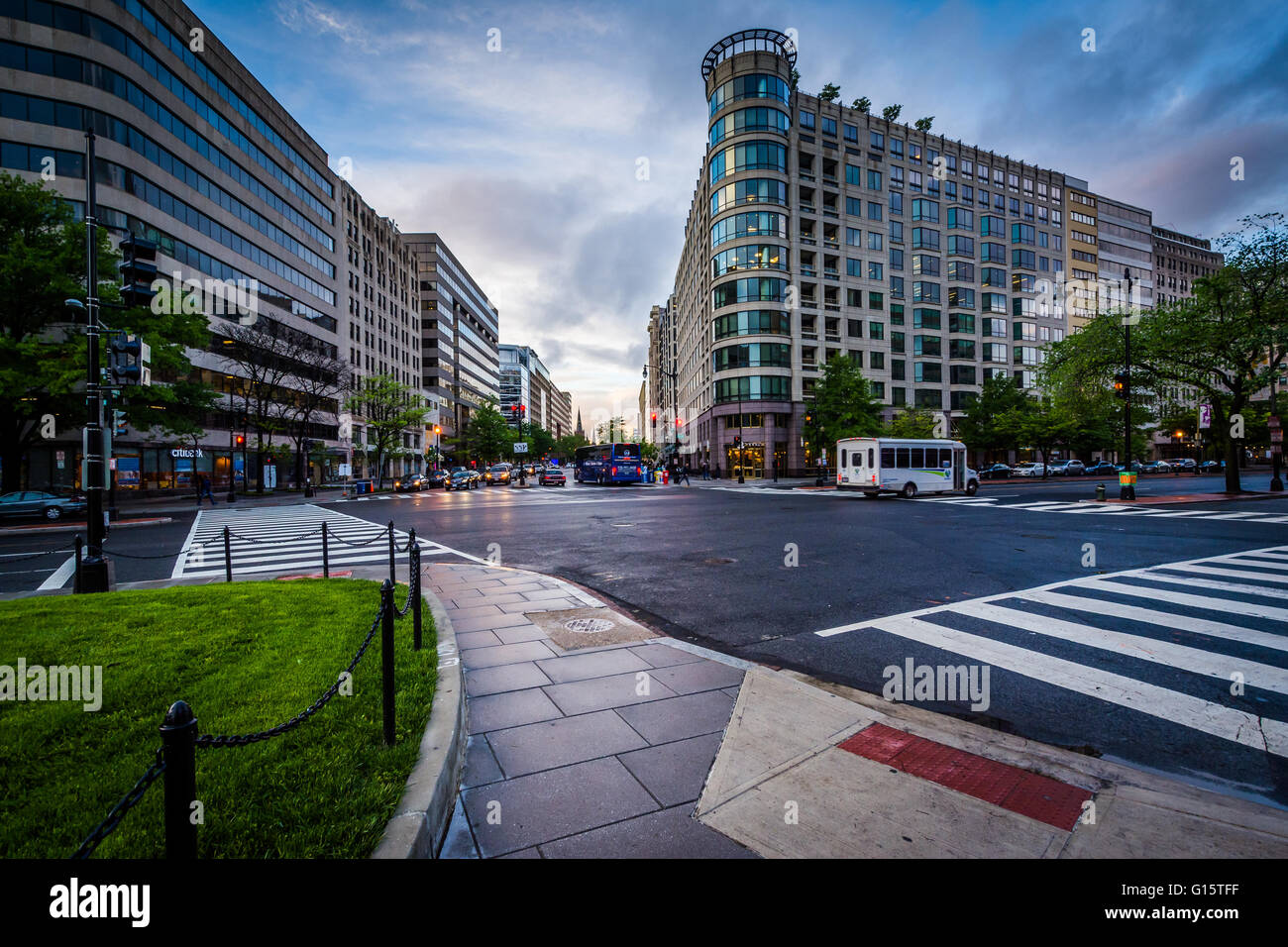 Intersection and buildings at McPherson Square, in Washington, DC Stock ...