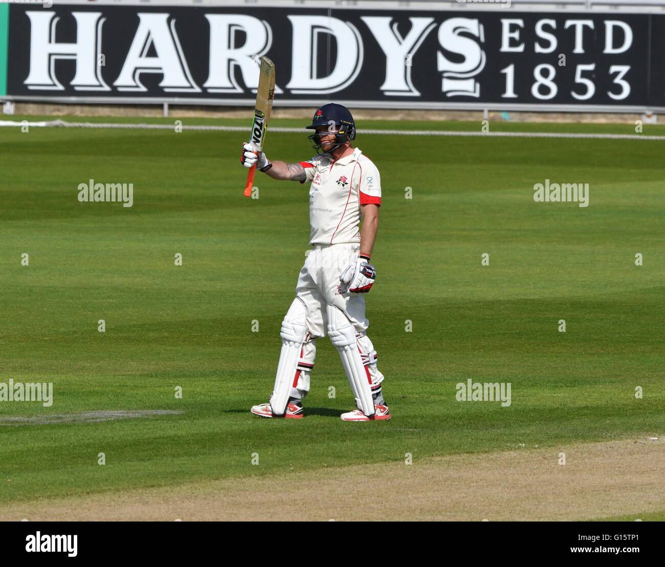 Manchester UK 9th May 2016 Lancashire's Luke Procter celebrates his 50 ...