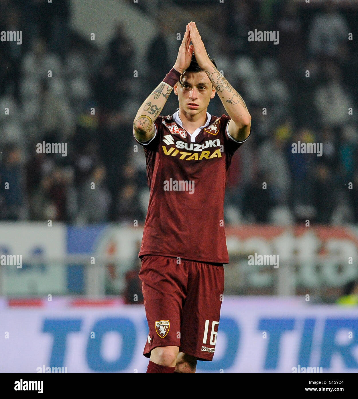 Turin, Italy. 8 may, 2016: Daniele Baselli claps at the end of the ...