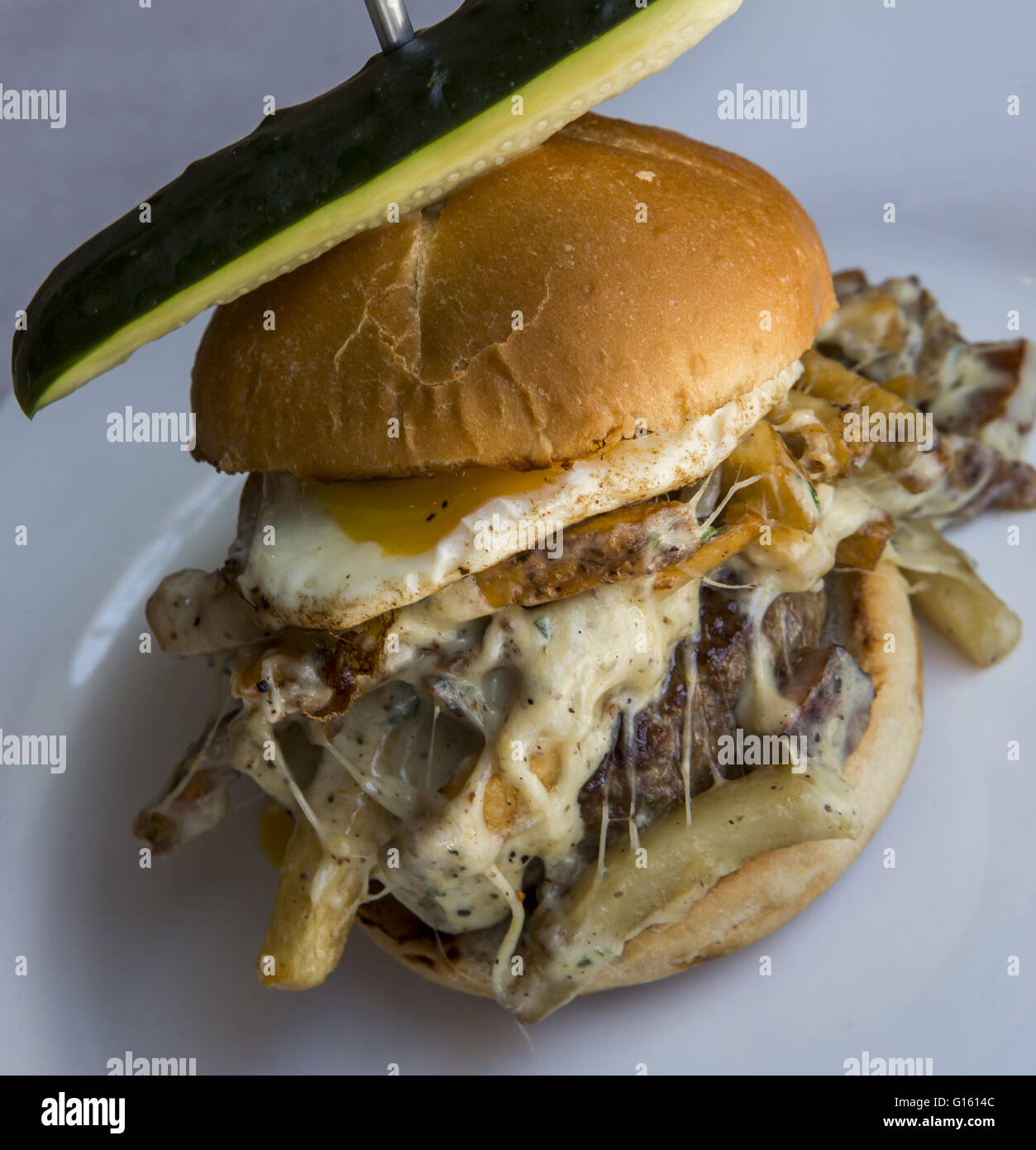 Moline, Iowa, USA. 6th May, 2016. The Smoked Poutine Burger, is a 1/2 ...
