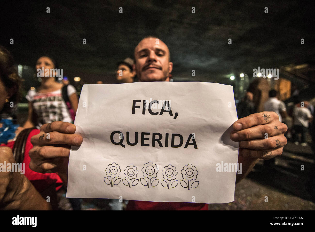 Sao Paulo, Brazil. 9th May, 2016. Demonstrators protest calling against ...