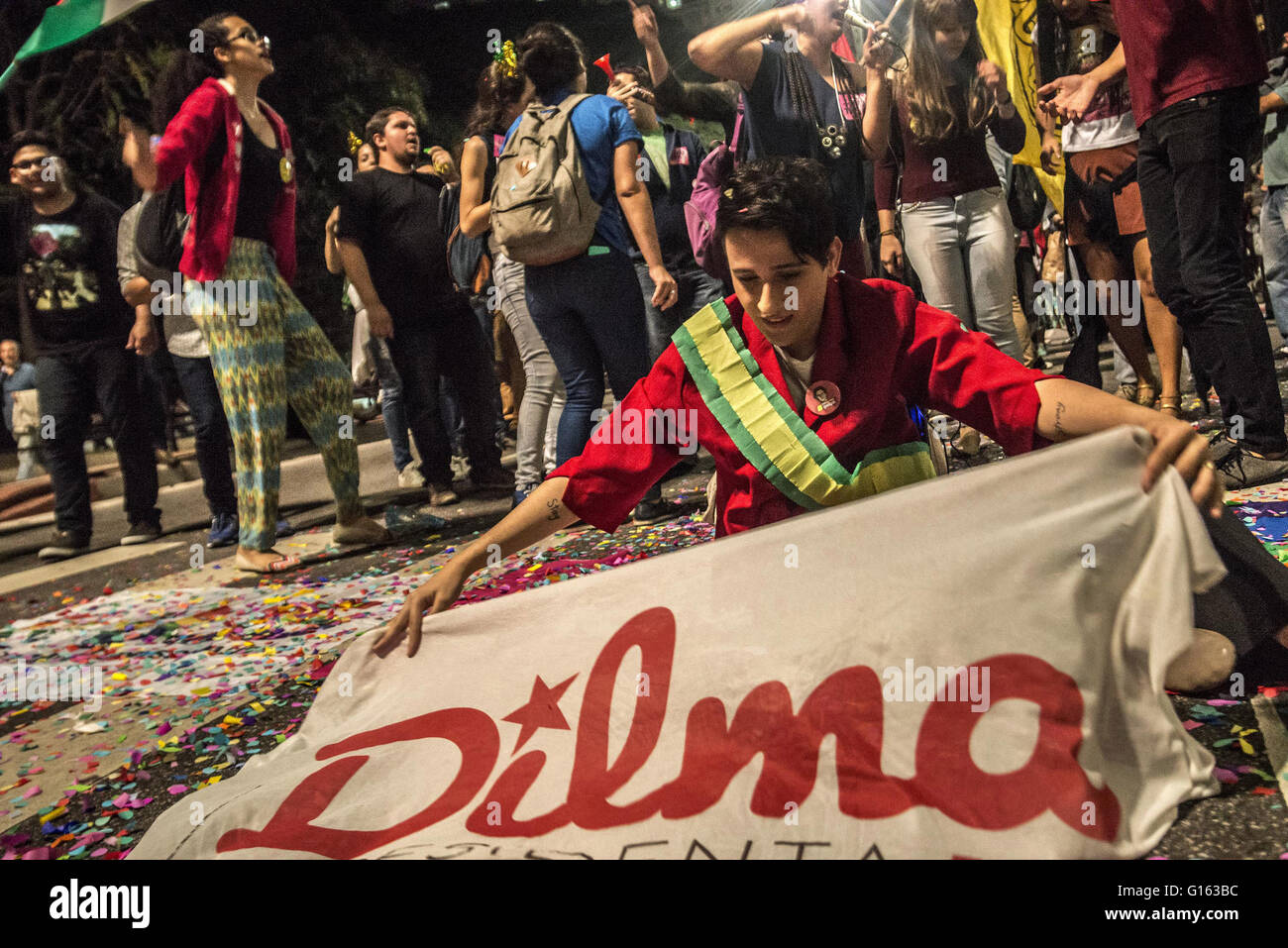 Sao Paulo, Brazil. 9th May, 2016. Demonstrators protest calling against ...