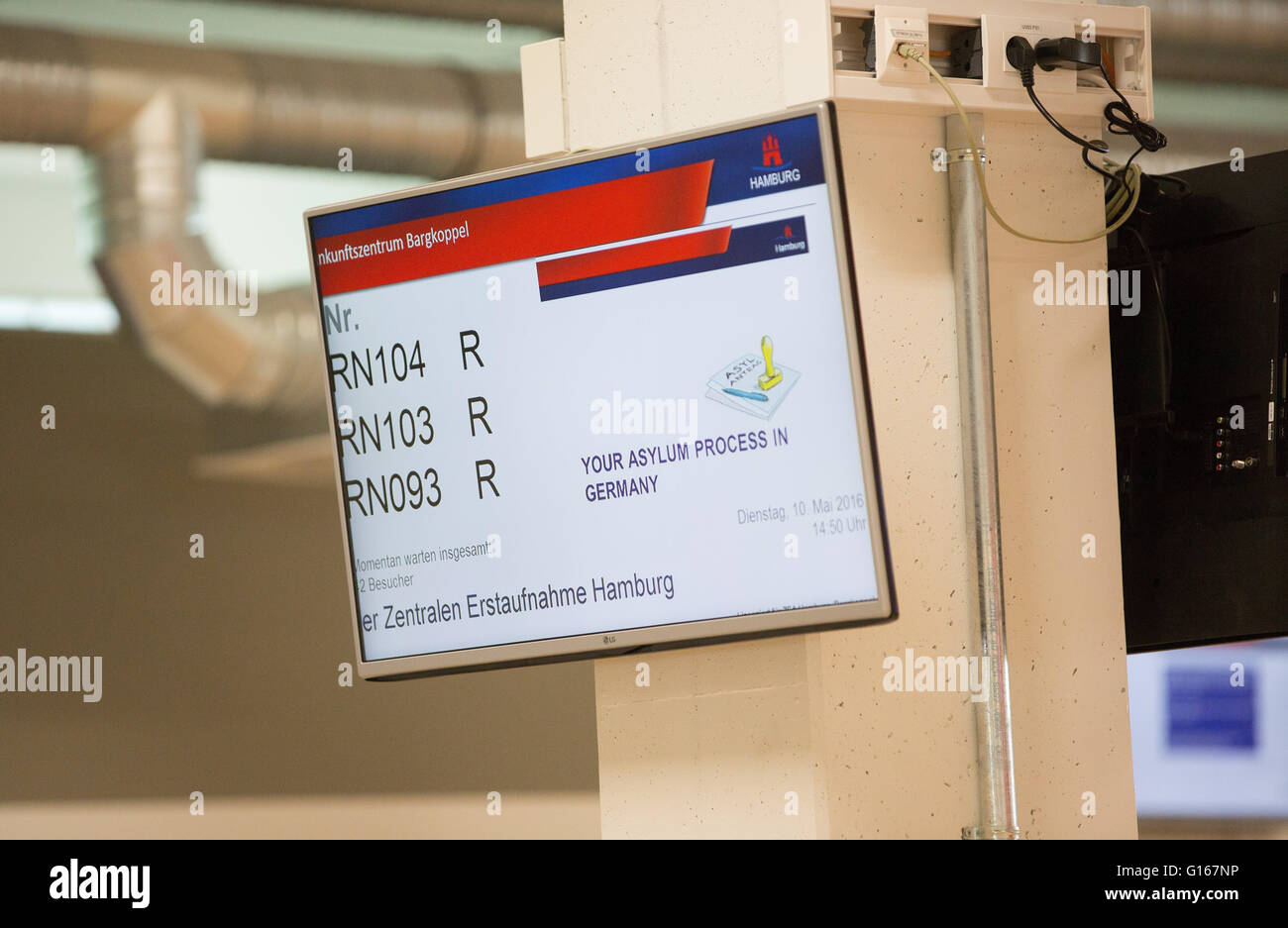 Hamburg, Germany. 10th May, 2016. A display in the arrival hall at the ...